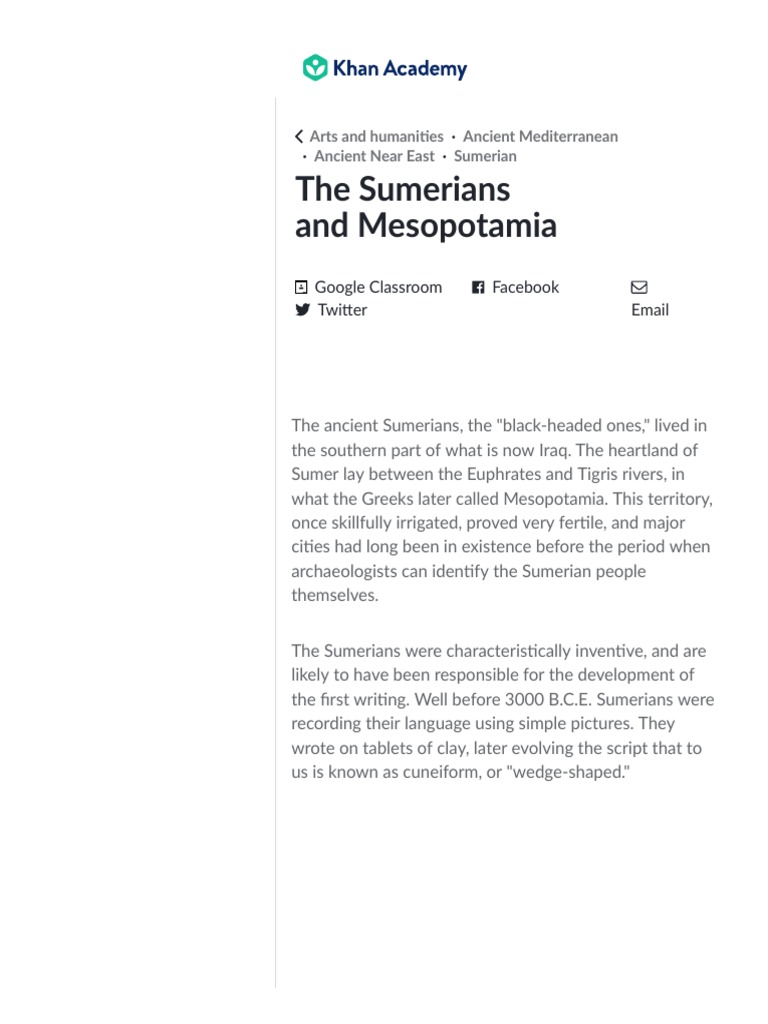 The Sumerians and Mesopotamia (Article) - Khan Academy | PDF