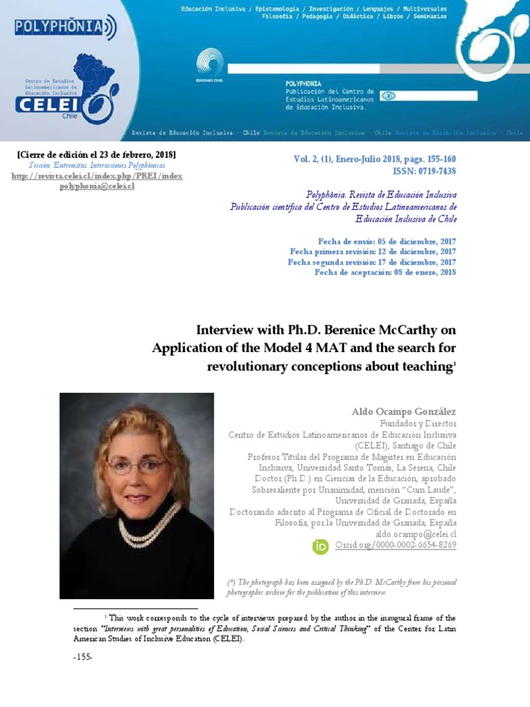 Interview With Ph.D. Berenice Mccarthy On Application of The Model 4 ...