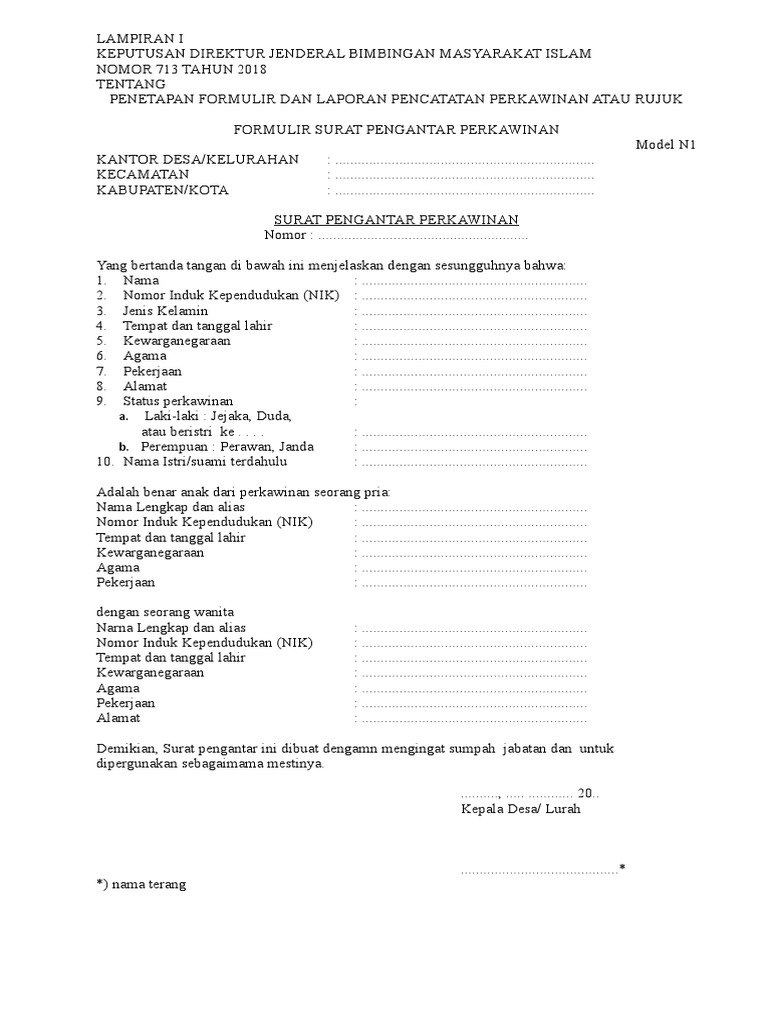 Model n1 Formulir Surat Pengantar Perkawinan | PDF | Game & Aktivitas | Griya & Taman
