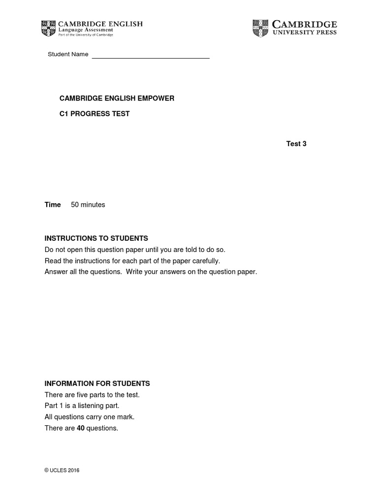 Unit 3 Progress Test | PDF