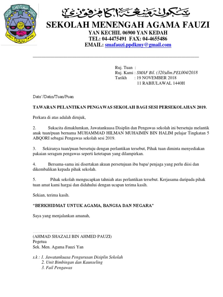 Sekolah Menengah Agama Fauzi: Yan Kechil 06900 Yan Kedah TEL: 04 ...