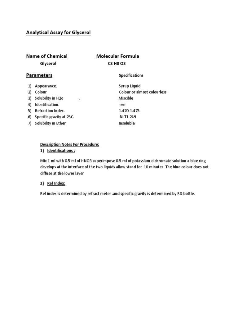 Glycerol Analytical Assay Parameters | PDF | Science & Mathematics