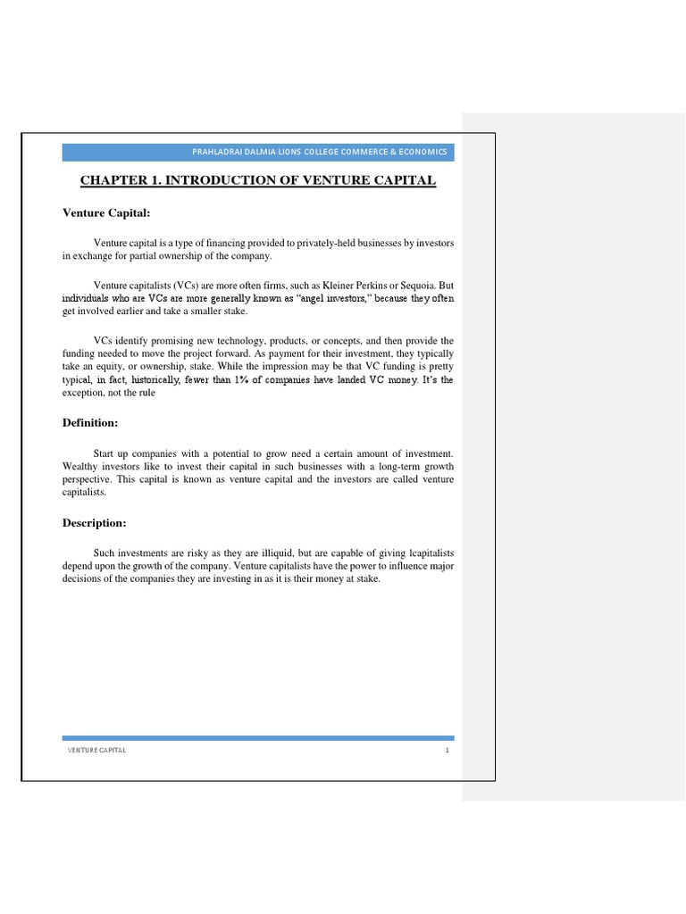 Chapter 1. Introduction of Venture Capital | PDF | Venture Capital ...