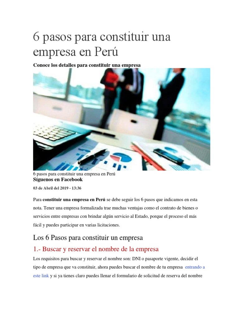 6 Pasos para Constituir Una Empresa en Perú | PDF | Gobierno | Business