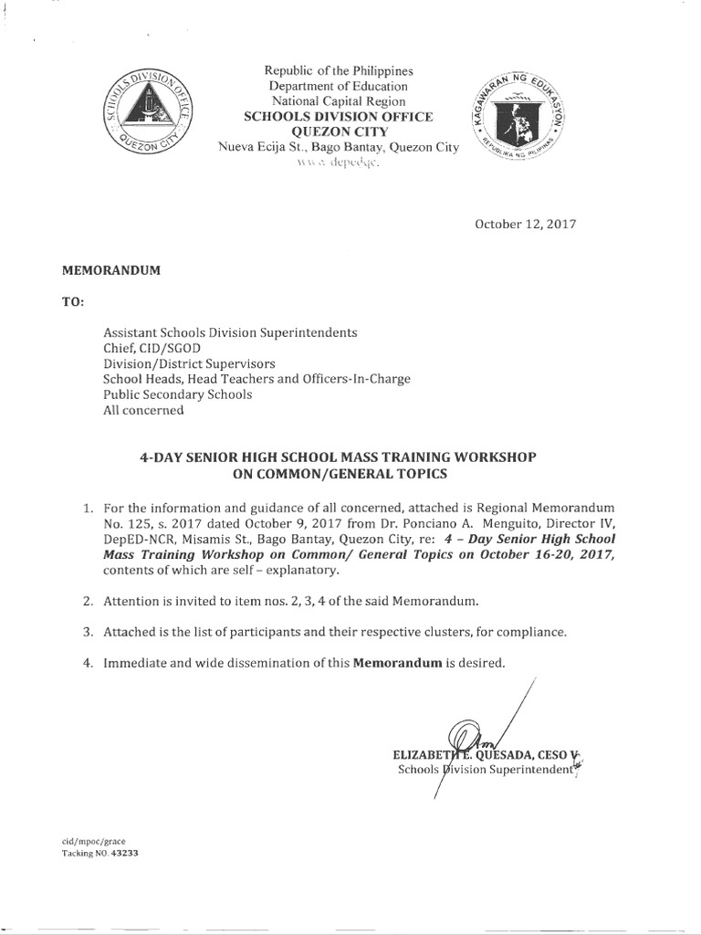 4-Day Senior High School Mass Training Workshop On Common General ...