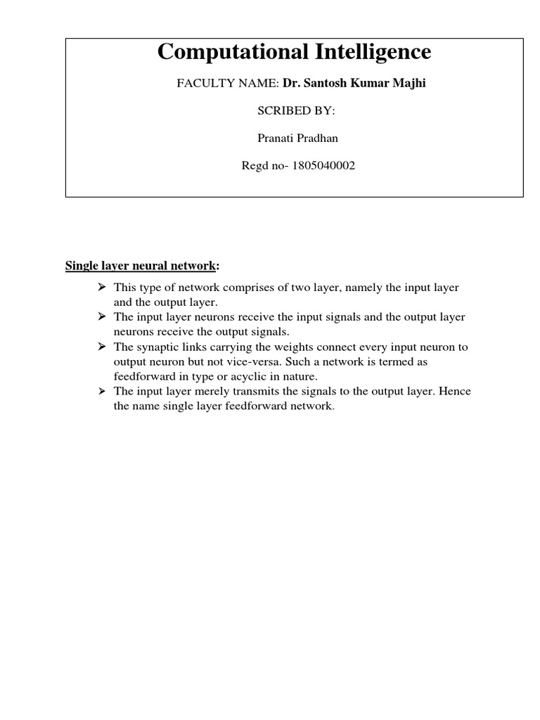 Computational Intelligence: Single Layer Neural Network | PDF ...