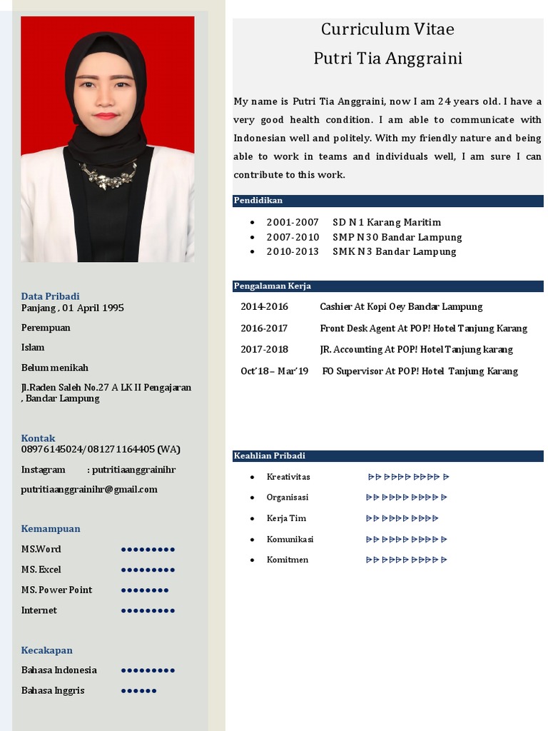 CV Putri Tia Anggraini PDF | PDF