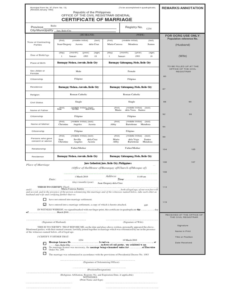 Annex A - Marriage Certificate | PDF | Marriage | Social Institutions