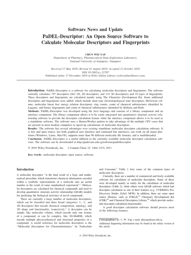 Padel-Descriptor: An Open Source Software To Calculate Molecular ...