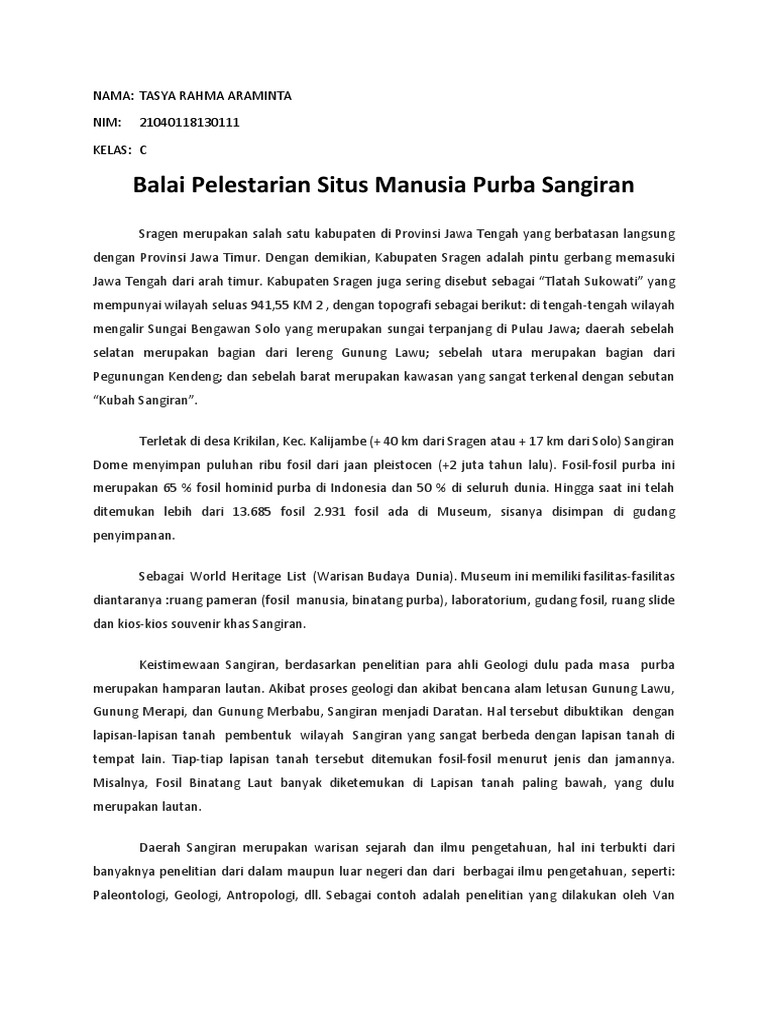 Situs Manusia Purba Sangiran, Jawa Tengah | PDF