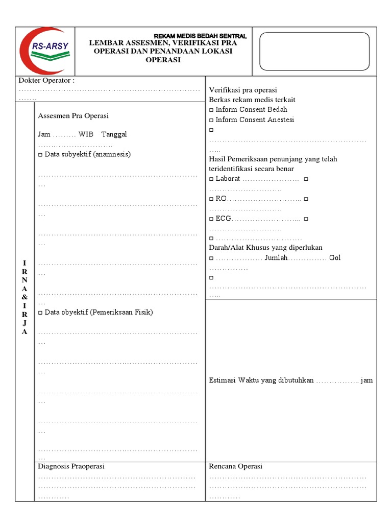Lembar Assesmen, Verifikasi Pra Operasi Dan Penandaan Lokasi Operasi | PDF