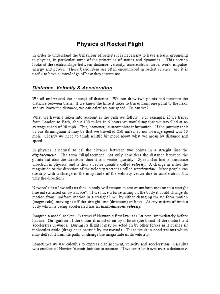 Physics of Rocket Flight: Distance, Velocity & Acceleration | PDF ...