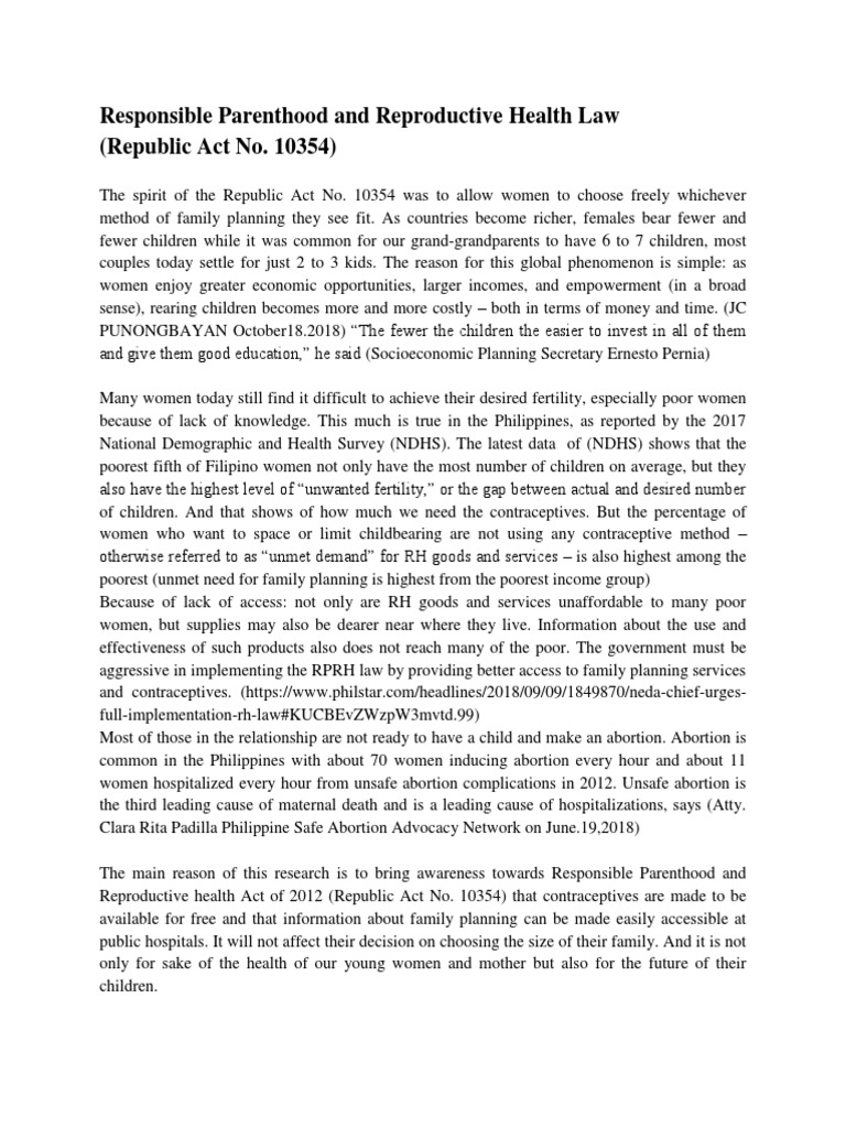Responsible Parenthood and Reproductive Health Law (Republic Act No ...