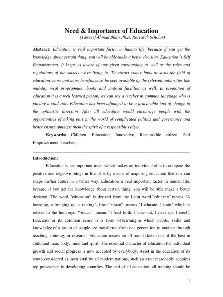 Need and Importance of Education | PDF | Empowerment | Teachers