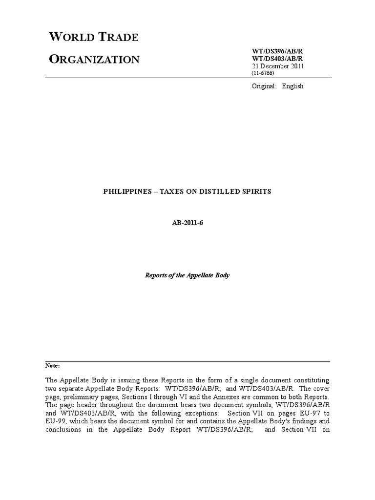 Philippines Distilled Spirits Tax Dispute | PDF | World Trade Organization