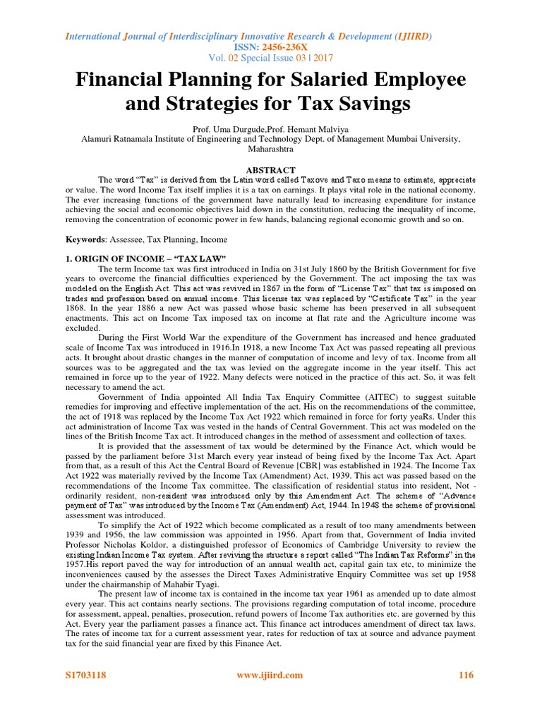 S170318 Financial Planning For Salaried Employee and Strategies For Tax Savings PDF | PDF ...