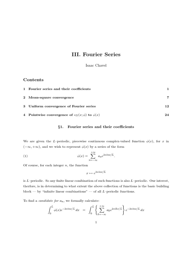 III. Fourier Series: Isaac Chavel | PDF | Series (Mathematics ...