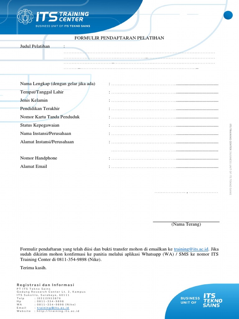 Formulir Pendaftaran Pelatihan ITS | PDF | Bisnis