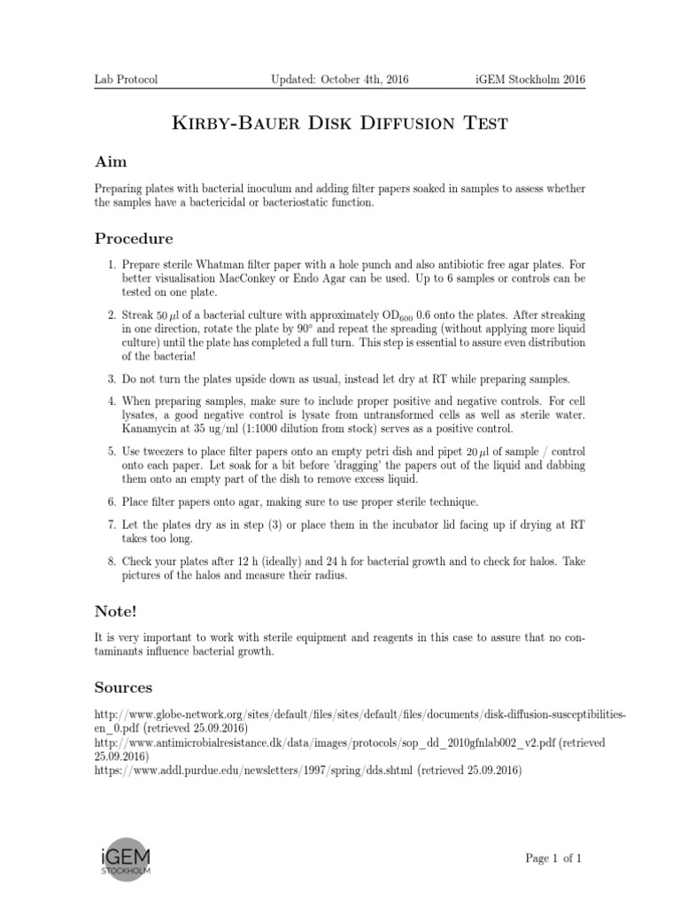 T Stockholm Kirby Bauer Protocol | PDF | Microbiology | Clinical Pathology