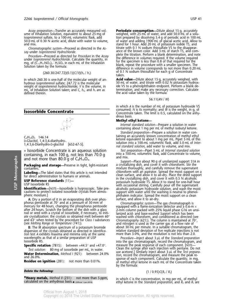 Isosorbide Concentrate: 2266 Isoproterenol / Official Monographs USP 41 ...