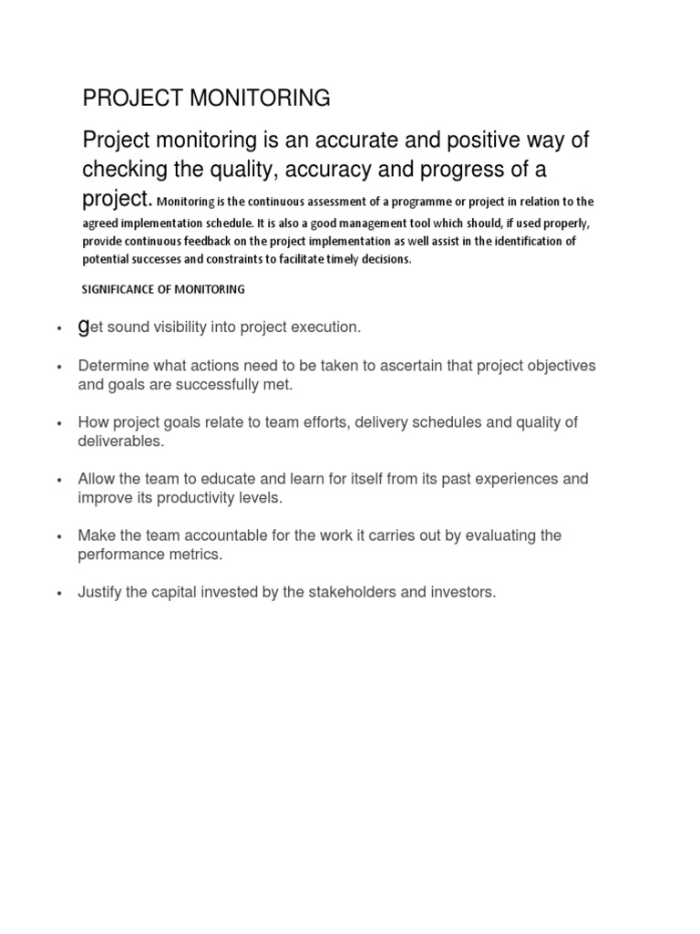 Project Monitoring Project Monitoring Is An Accurate and Positive Way ...