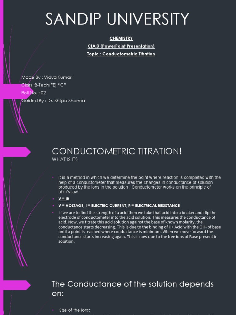 Conductometric Titration Guide | PDF | Titration | Chemistry