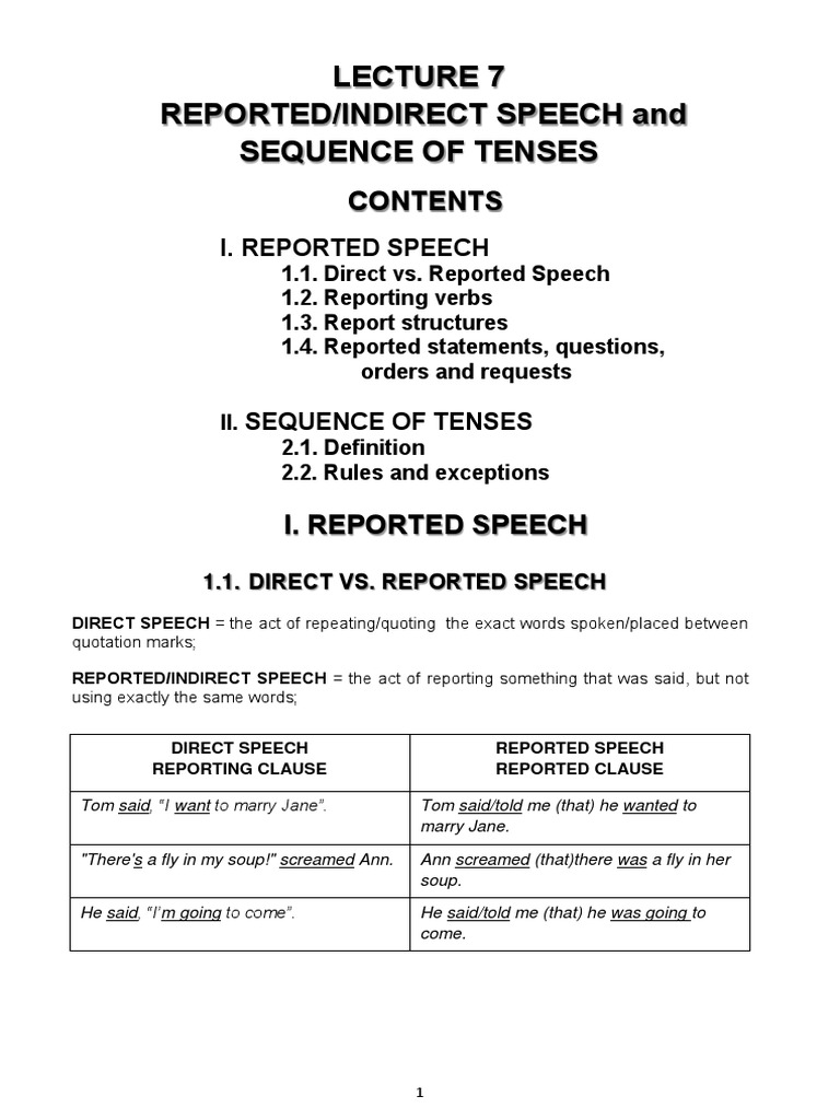 L 7 - Reported Speech & Sequence of Tenses | PDF | Semantics ...