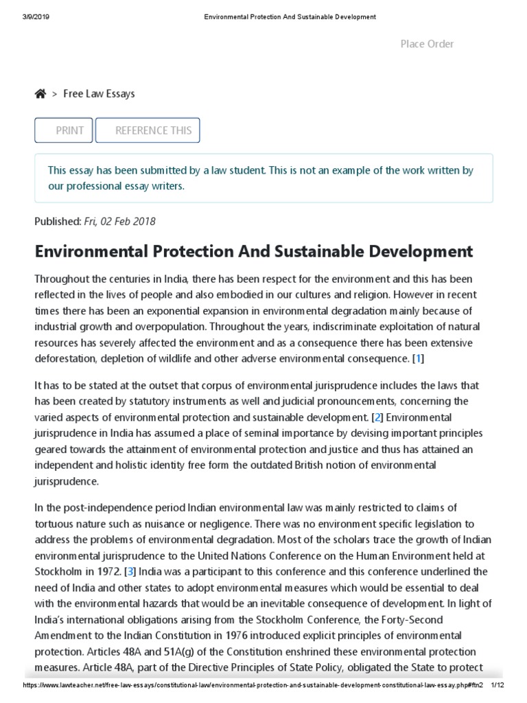 Environmental Protection and Sustainable Development | PDF ...