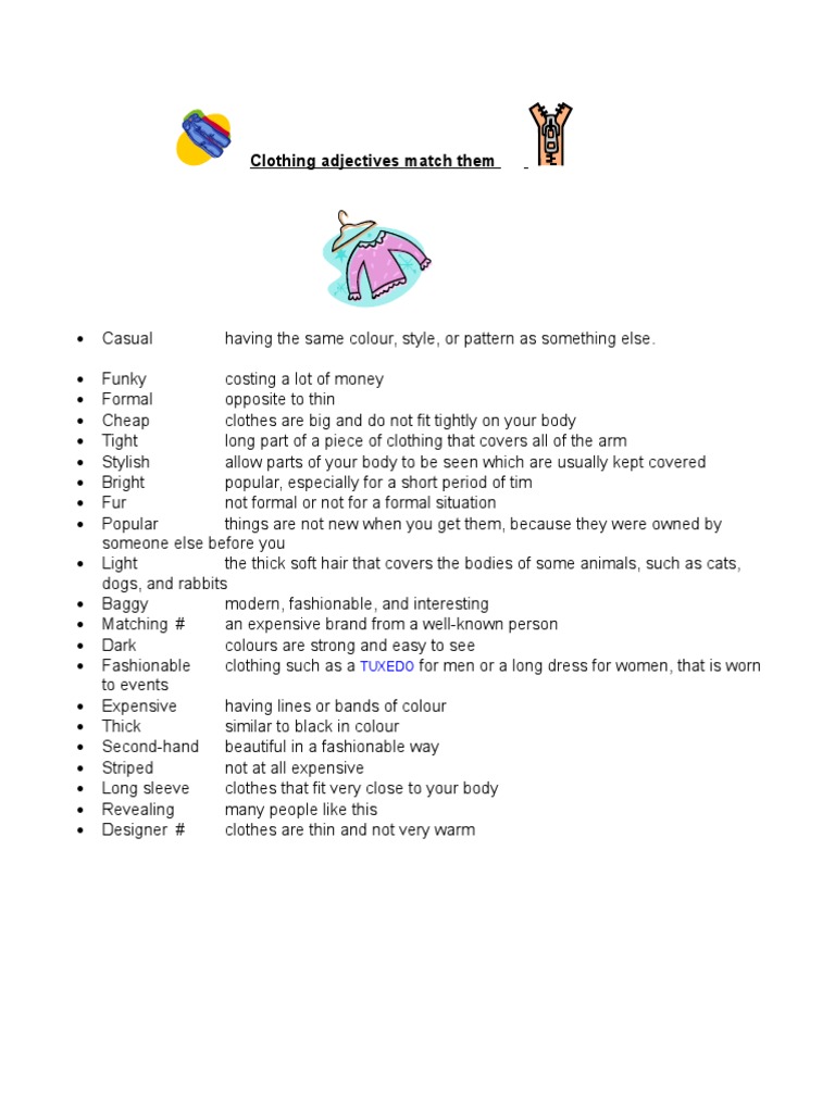 Adjectives For Clothing | PDF | Fur | Clothing
