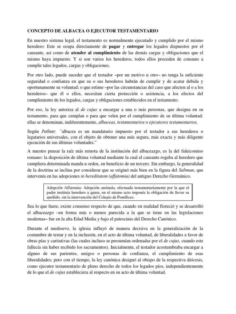 Albacea o Ejecutor Testamentario (Cuestionario Final) | Herencia ...