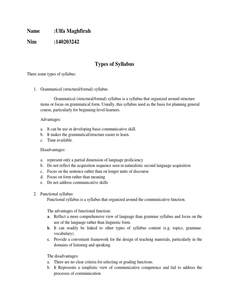 Types of Syllabus | PDF | Second Language Acquisition | Second Language