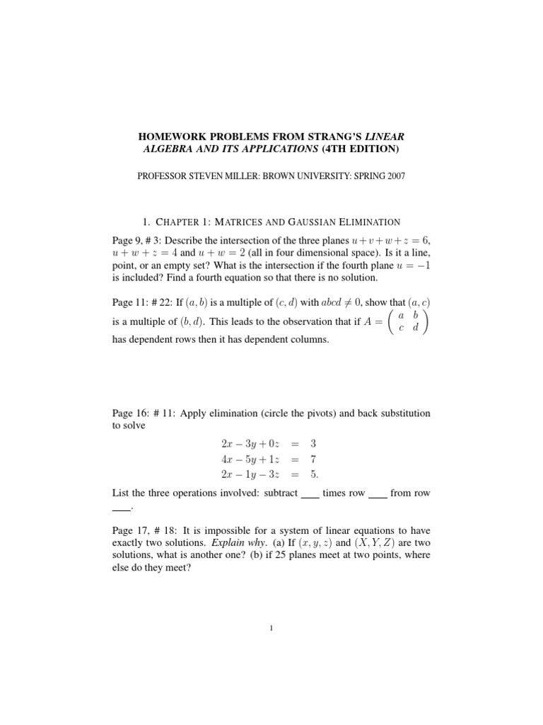 Strang's Linear Algebra Homework Solutions | PDF | Teaching Methods ...