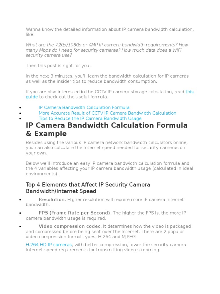 IP Camera Bandwidth Calculation Guide | PDF | Closed Circuit Television | Bandwidth (Computing)