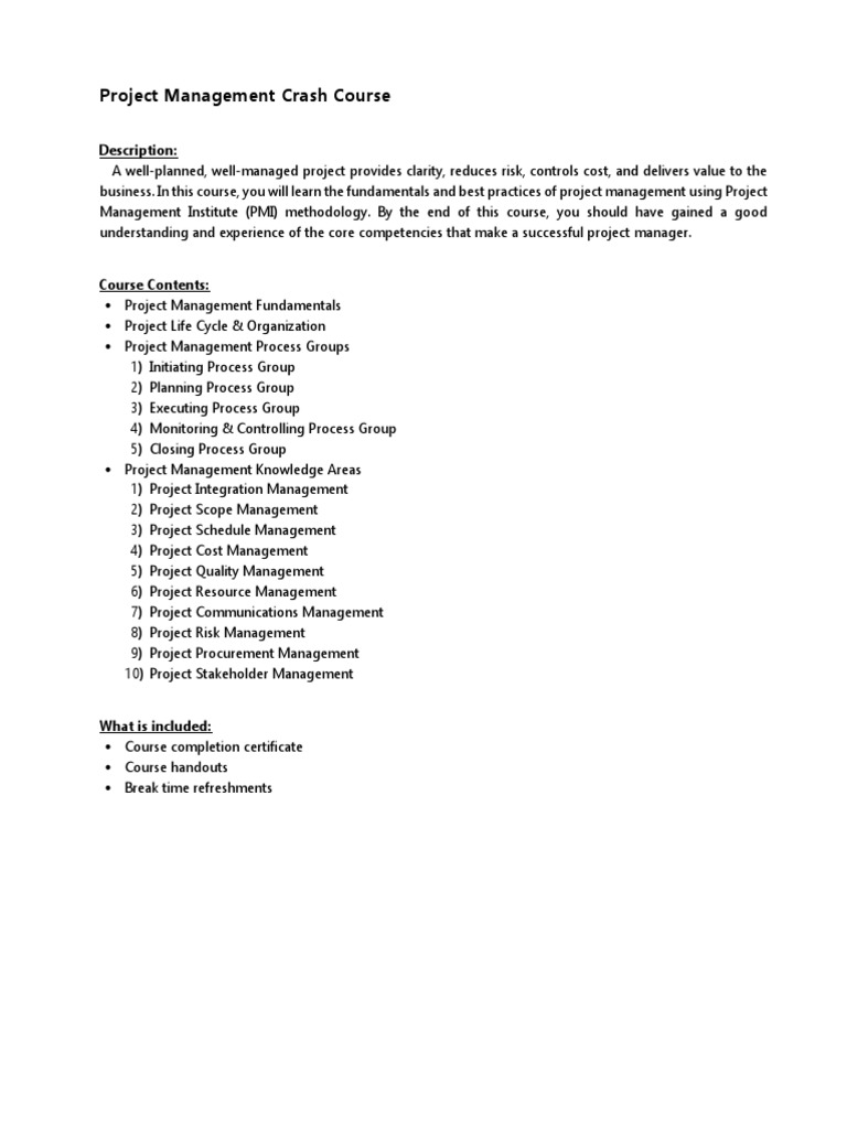 Project Management Crash Course Flyer | PDF | Business