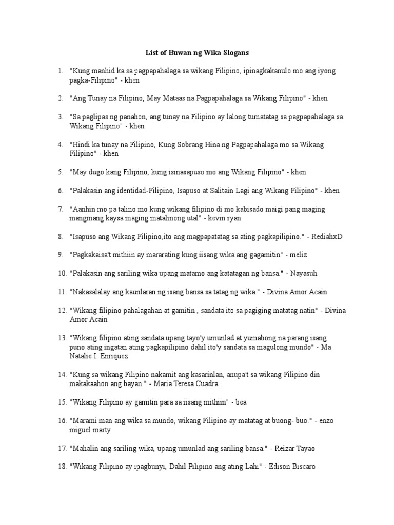 List of Buwan NG Wika Slogans | PDF