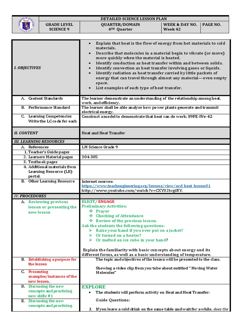 Heat Lesson Plan | PDF | Heat Transfer | Thermal Conduction