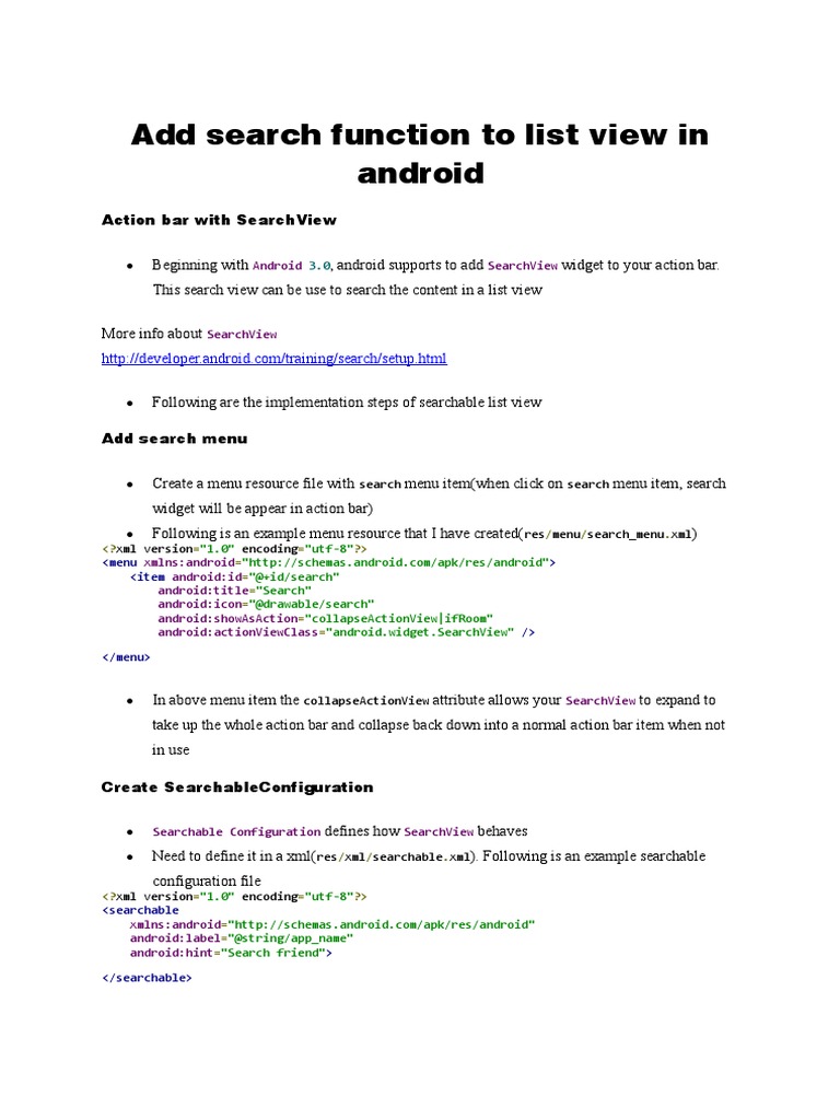 Add Search Function To List View in Android | PDF | Android (Operating ...