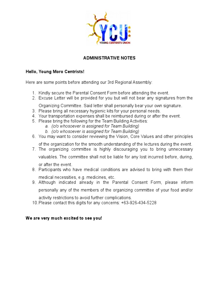 Administrative Notes Hello, Young Moro Centrists! | PDF