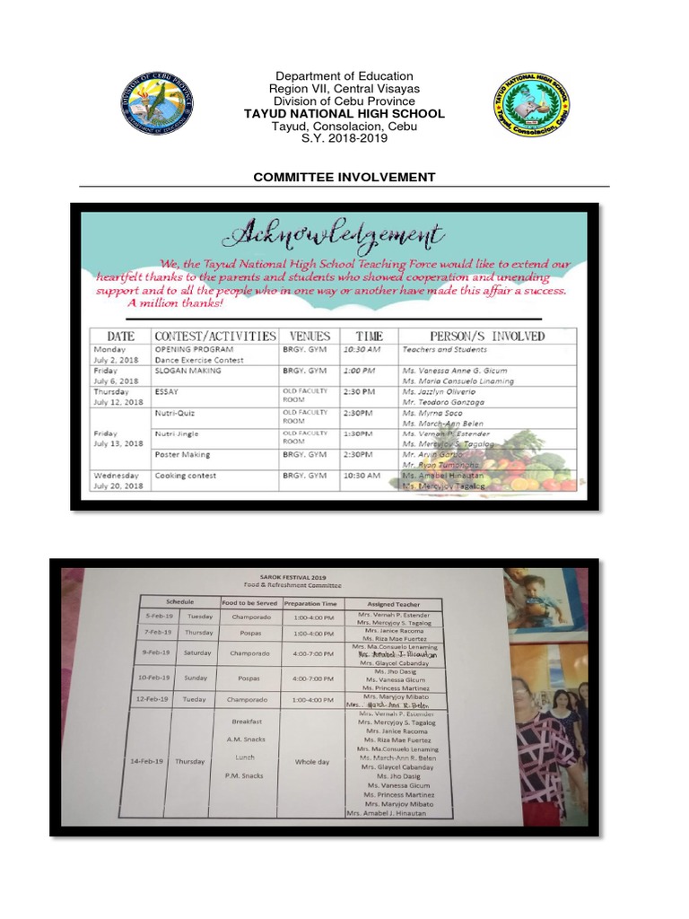 Committee Involvement: Tayud National High School | PDF