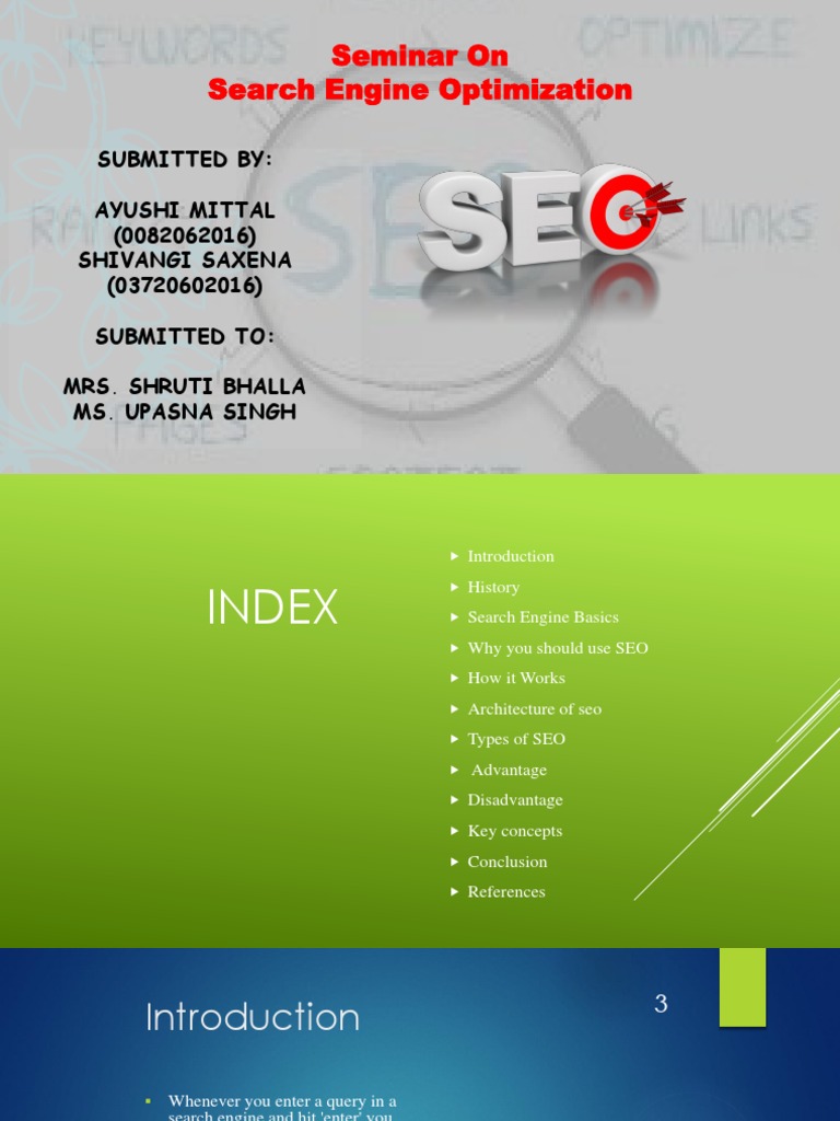 Seminar On Search Engine Optimization | PDF | Search Engine Optimization | Web Search Engine
