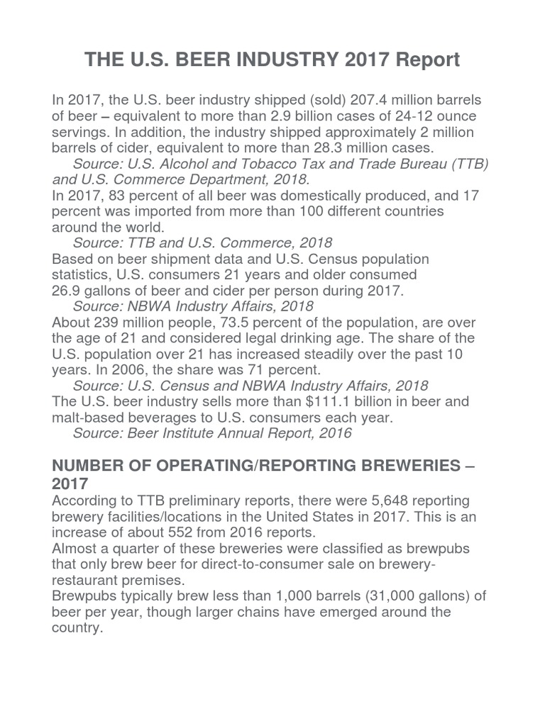 The U.S. Beer Industry 2017 Report | PDF | Brewery | Microbrewery