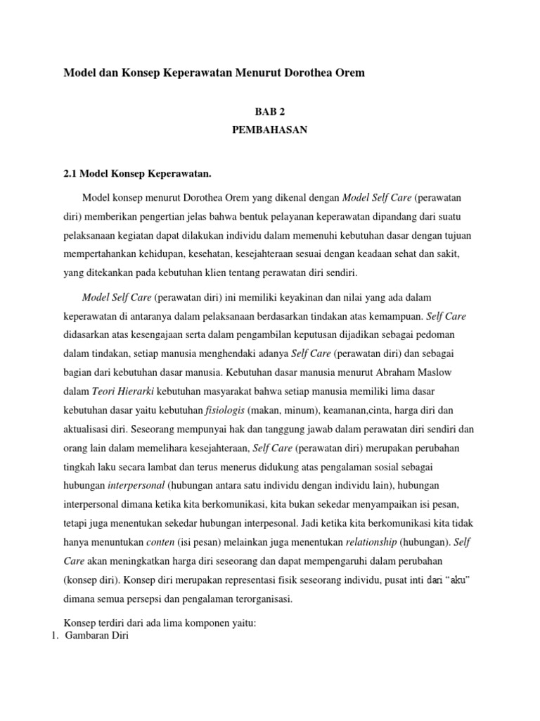 Makalah Model Dan Konsep Keperawatan Menurut Dorothea Orem | PDF