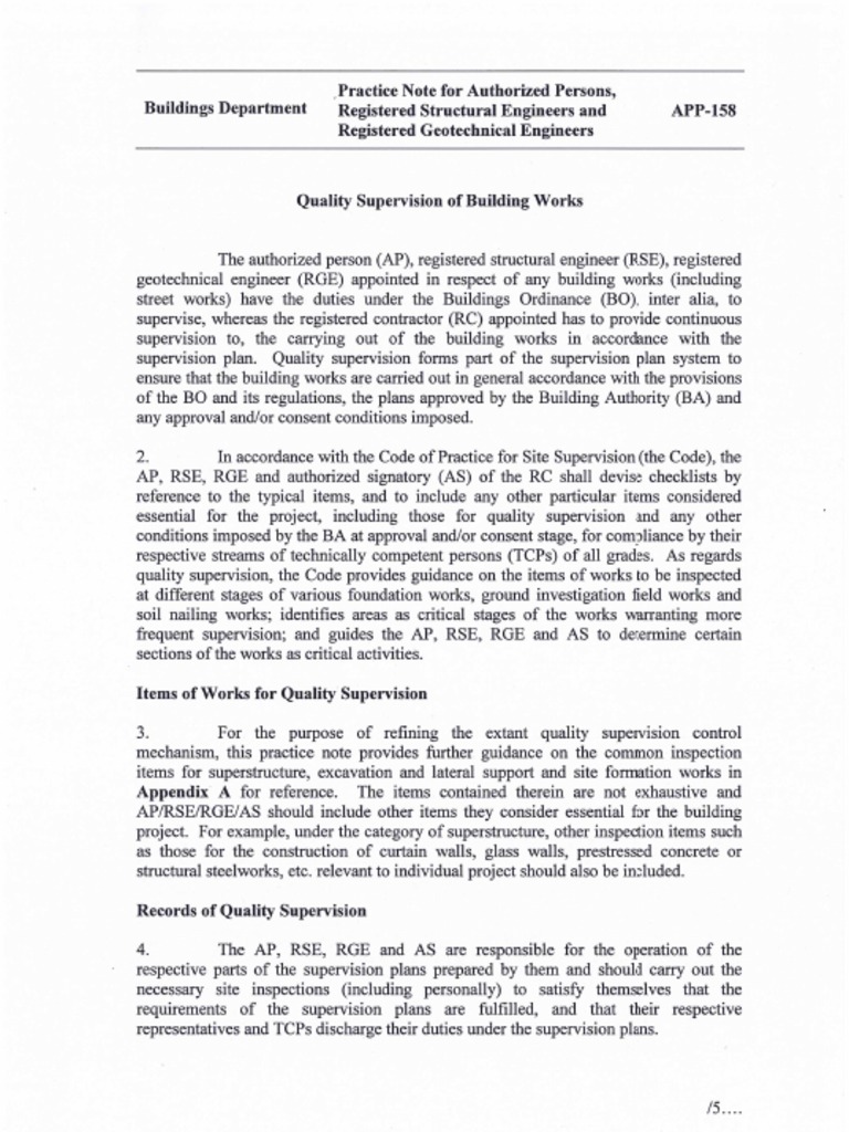 APP158-Quality Supervision of Building Works | PDF