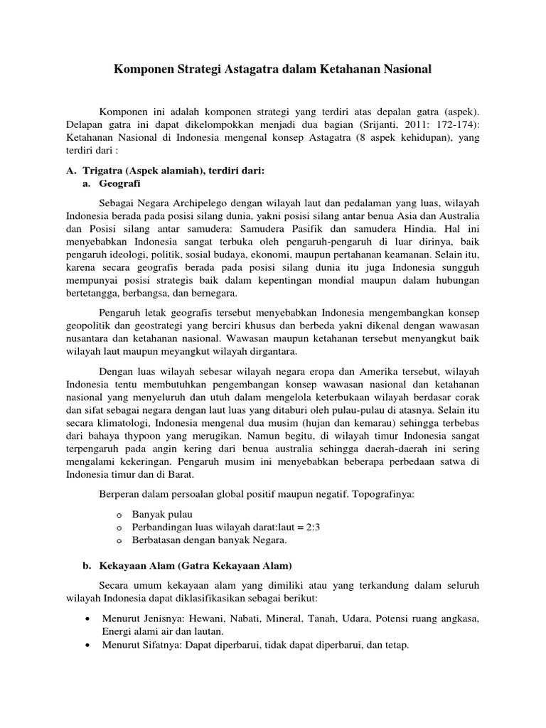 Komponen Strategi Astagatra Dalam Ketahanan Nasional | PDF