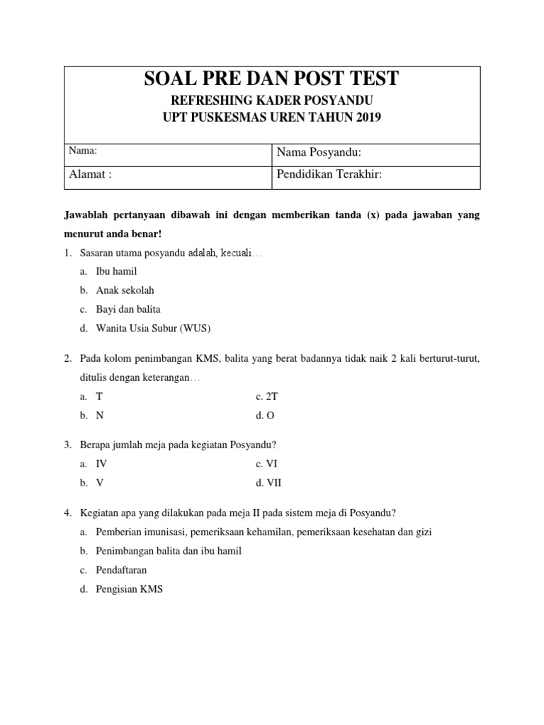 Soal Pre dan Post Test Kader Posyandu | PDF
