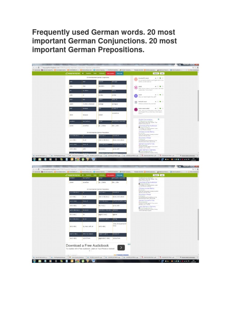 Frequently Used German Words. 20 Most Important German Conjunctions. 20 ...