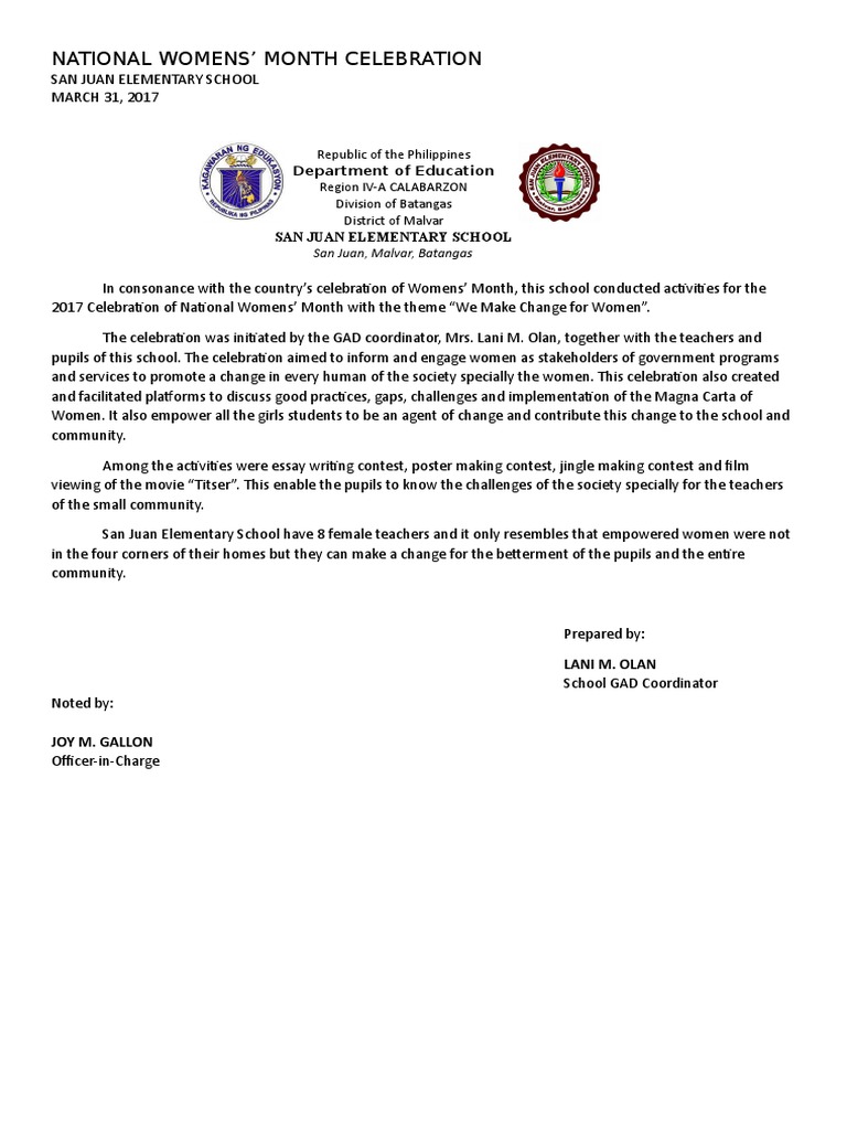 Narrative Report Womens Month | PDF | Social Science | Self-Improvement