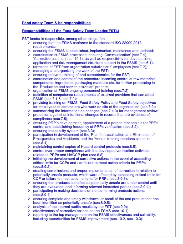 Food Safety Team | PDF | Hazard Analysis And Critical Control Points ...