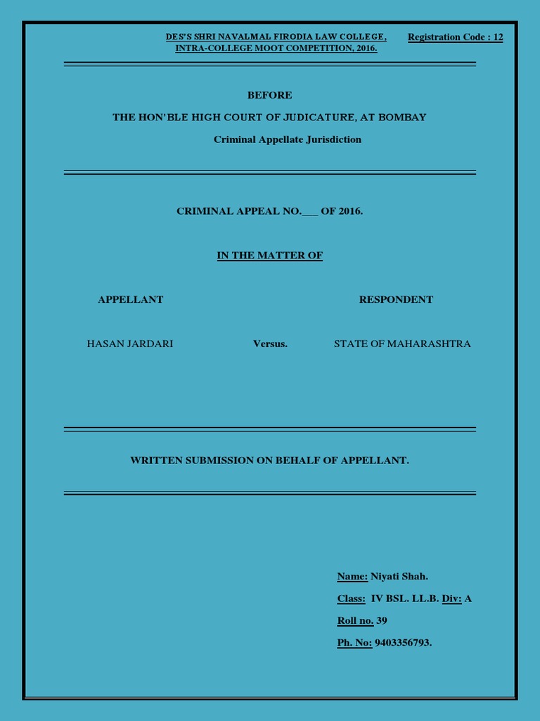Intra Moot Memo Sample | PDF | Kidnapping | Crime & Violence