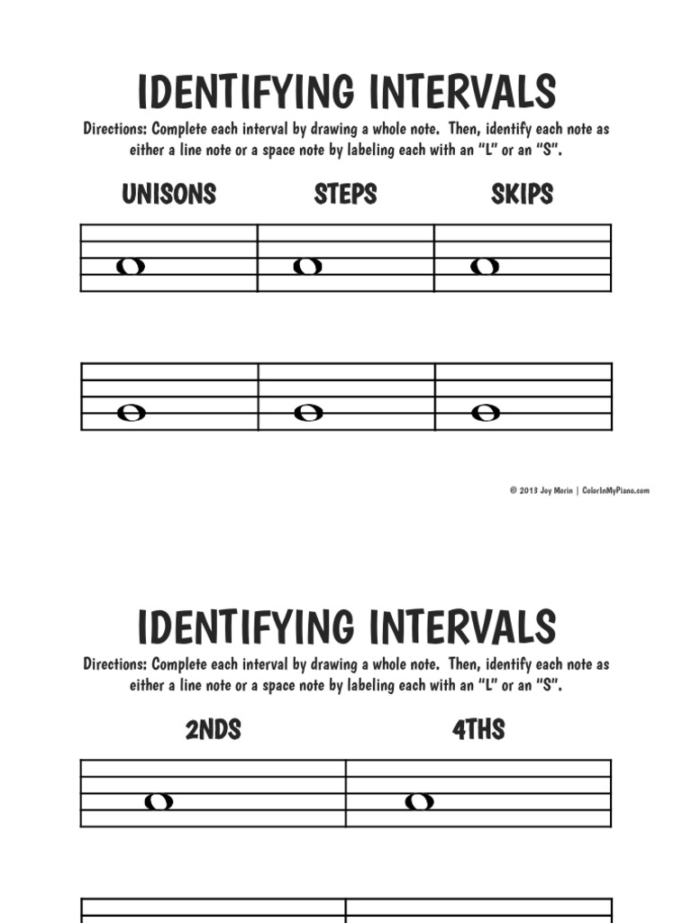 Identifying Intervals Worksheets BW - ColorInMyPiano PDF | PDF